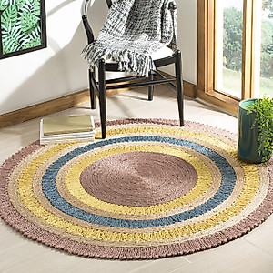 SAFAVIEH Natural Fiber Round Collection 3' Round Lavender / Multi NF201A Handmade Boho Charm Farmhouse Jute Area Rug