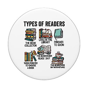 Book Lover Types Of Readers Books Librarian Reading Bookworm PopSockets Swappable PopGrip