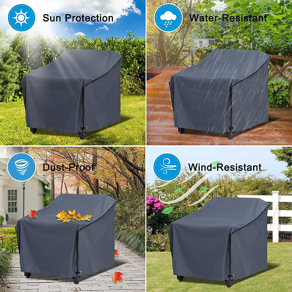 Patio Chair Cover 30x37x31 Inches Durable 1-Seater Outdoor Sofa Cover 600D UV-Coated Polyester Waterproof Furniture Cover High Back Chair Single Sofa Stackable Patio Chair Protection Cover,Ashy