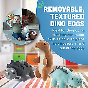 Cre8tive Minds Basket of Baby Dinosaur Plush Dolls, Super Soft Dinosaur Plushy Set, 7-Piece Toddler Toys for All Ages, Includes 3 Dinos, Dino Eggs, and Basket (MTC-1017)