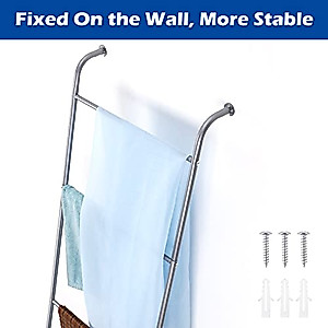 OUSHENG Towel Rack Blanket Ladder 4 Bar Wall Leaning Decorative Free Standing Towel Storage Holder Organizer for Bathroom Living Room, Silver