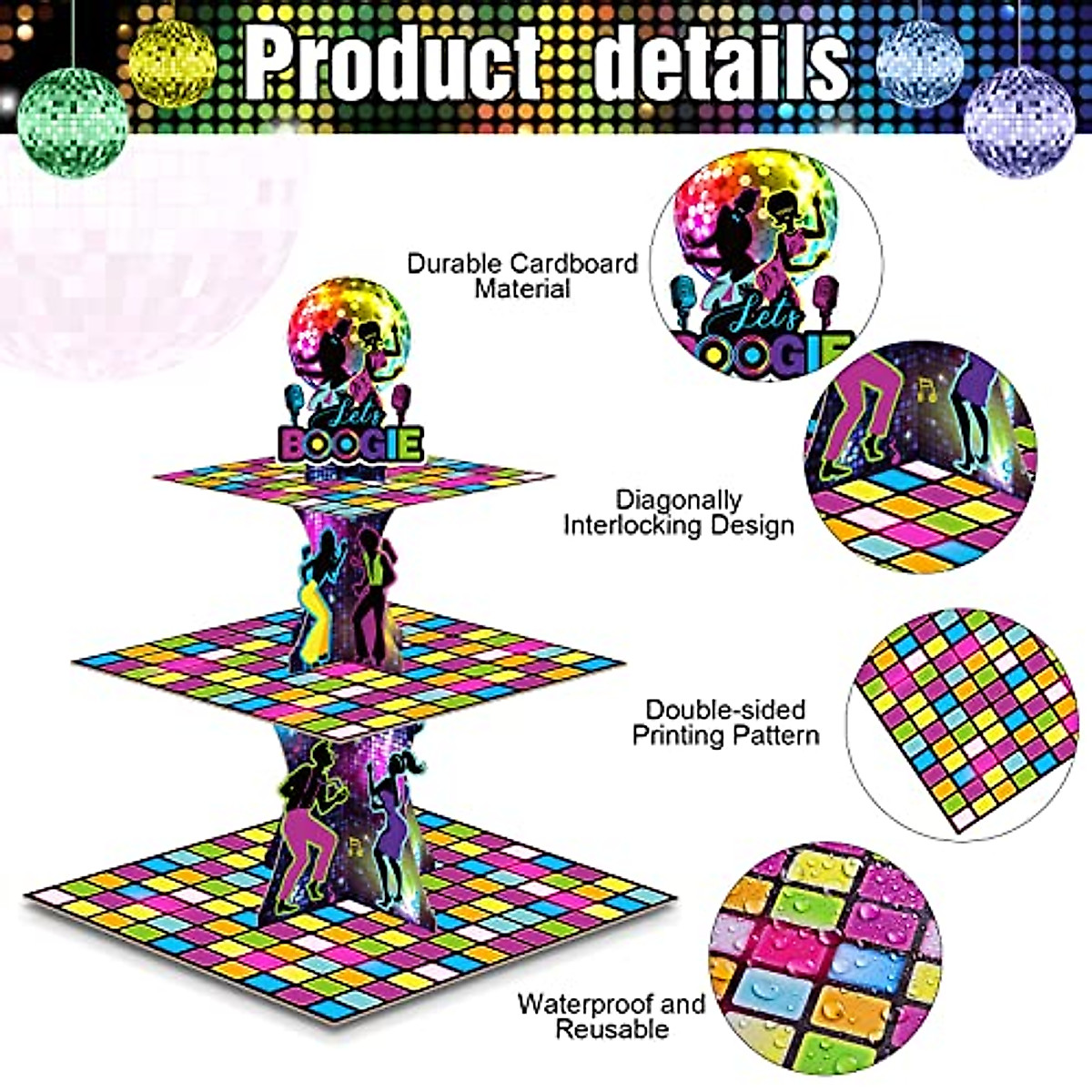 1970's Disco Party Decorations Retro Disco Cupcake Stand 70's Disco Fever Music Party Favors Cupcake Holder Dance Disco Party Dessert Tower for Disco Theme Birthday Party Supplies