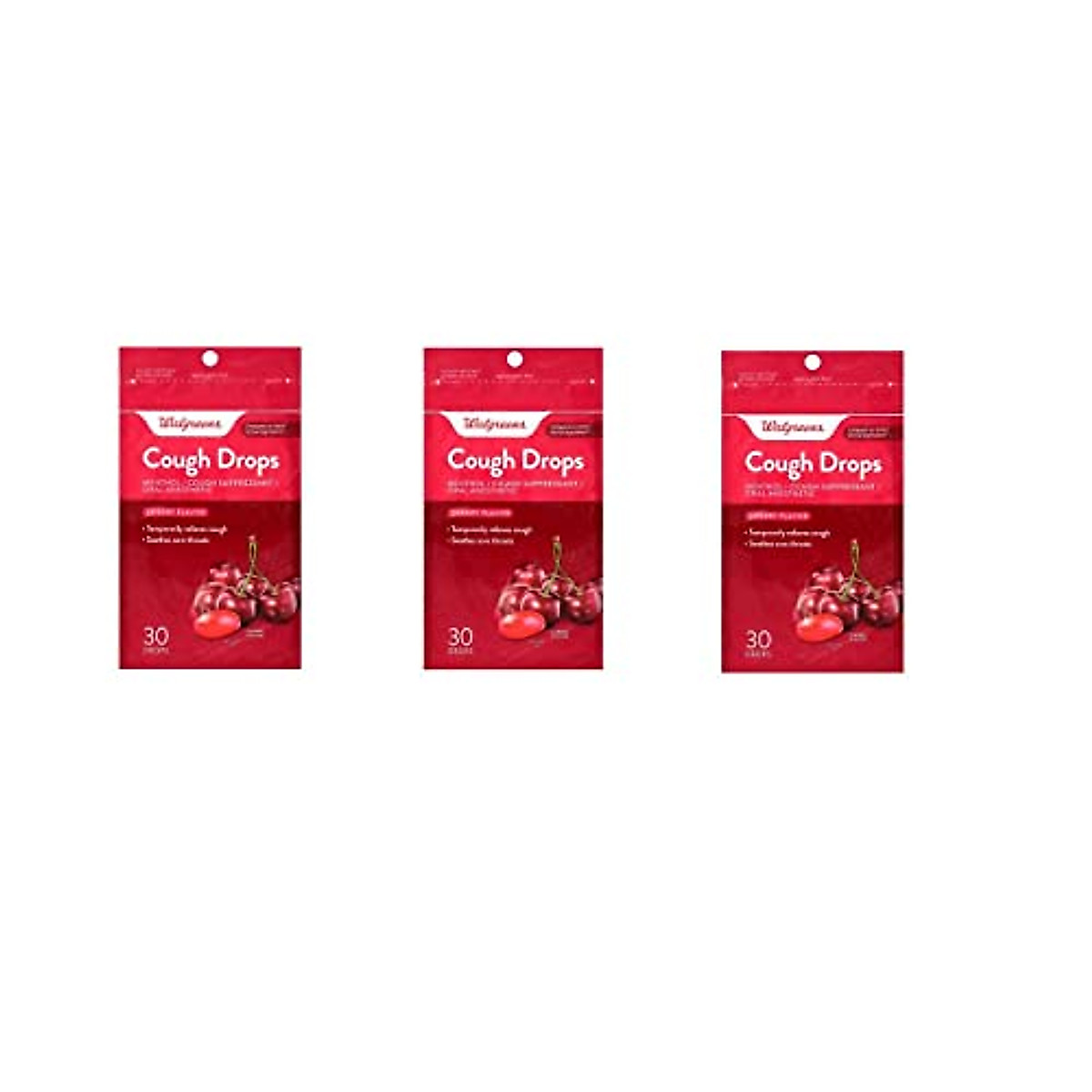 Walgreens Cough Drops Cherry 30 ct(Pack of 3) Total 90