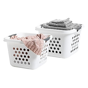 IRIS USA 30L Plastic Laundry Basket Hamper Organizer with Built-In Comfort Carry Handles, 2 Pack, Clothes Hamper, Laundry Hamper for Dorm Laundry Room Bedroom, Nestable, Ventilation Holes, White