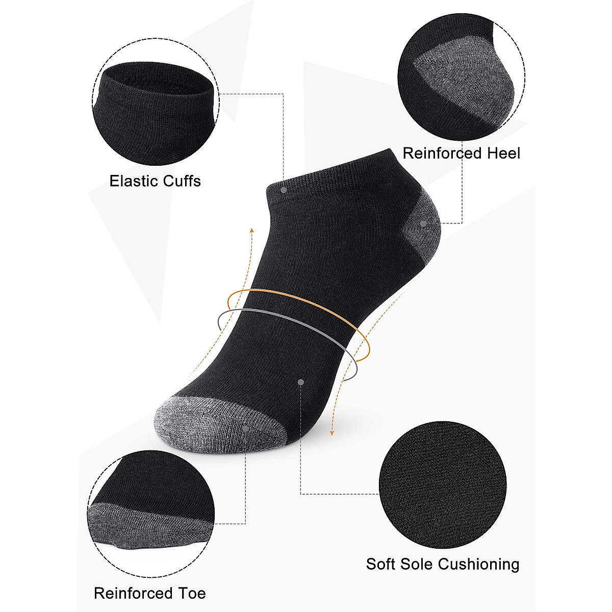 Foaincore 60 Pairs Mens Ankle Socks Athletic Low Cut Socks No Show Cushion Socks Comfort Breathable Casual Mens Running Socks (Black and Gray)