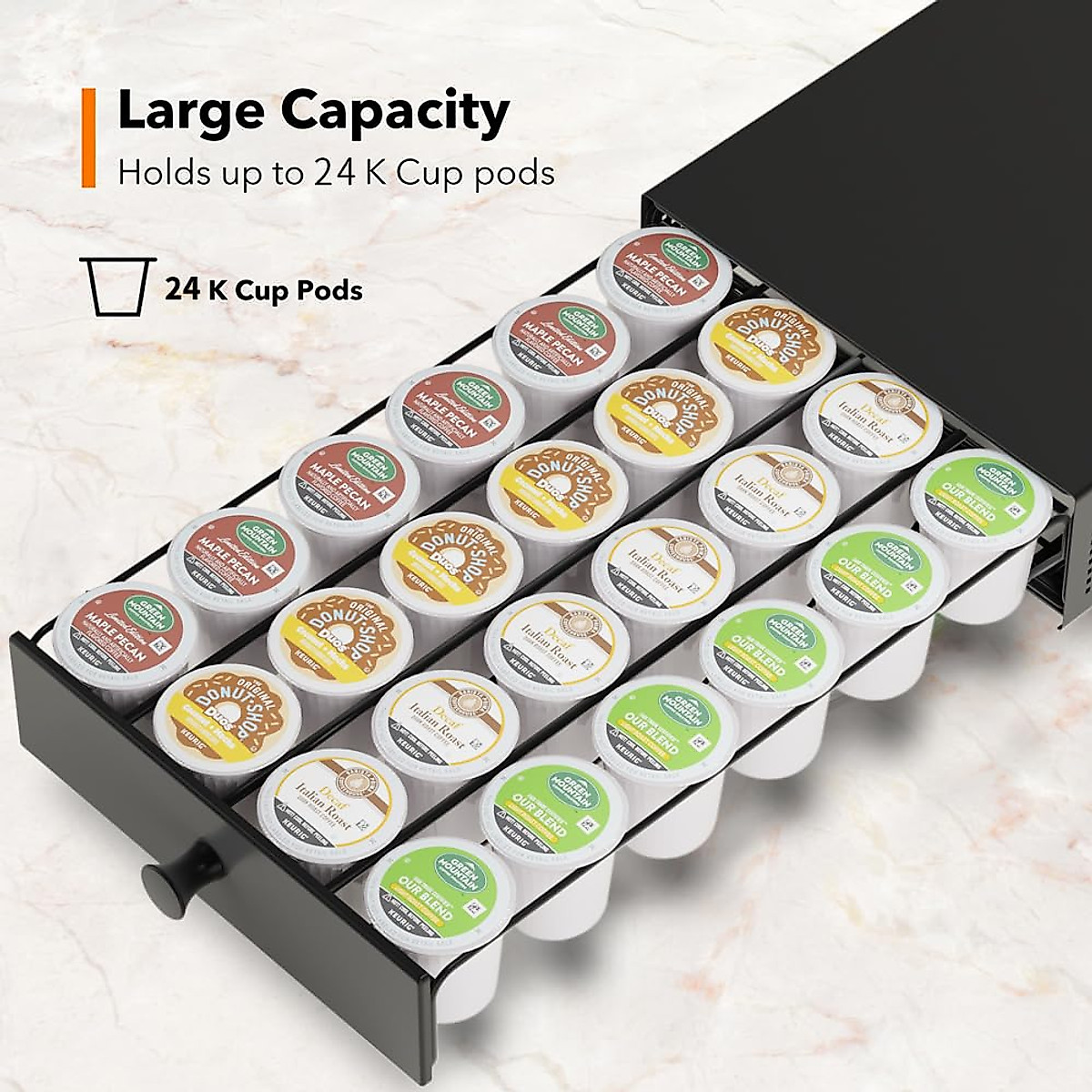 SICHEER K Cup Organization Storage Drawer Maker K Cup Holder Coffee Pod Organizer Stand Tray Counter Rack Countertop Maker Stand Capsules Compatible with Keurig Accessories Holds 24 Pods