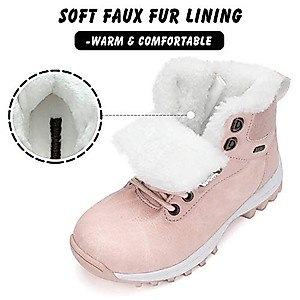 Mishansha Boy's Girl's Winter Snow Boots Waterproof Kids Hiking Boots Cold Weather Outdoor Fur Lined Warm Walking Boot Shoes Light Pink 2 Little Kid
