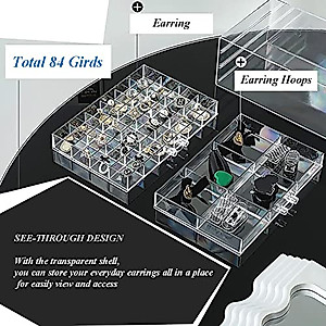 YUFONG Earring Storage Box Organizer 5 Drawers Jewelry Organizer Acrylic Jewelry Storage Box Holder Compartment Transparent Display Storage Case Gift for Women Girls (84 Girds)