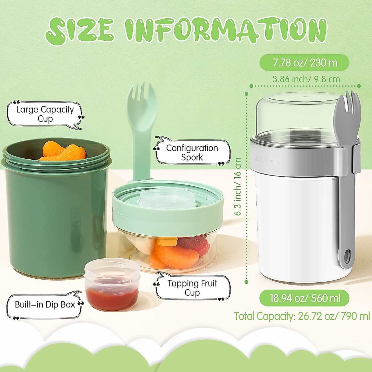 Didaey 4 Pack 26.72 oz Overnight Oats Containers with Lids Plastic Salad Yogurt Parfait Cups with Lids and Sporks Take and Go Yogurt Container with Topping Cereal Cup Reusable Overnight Oats Jars