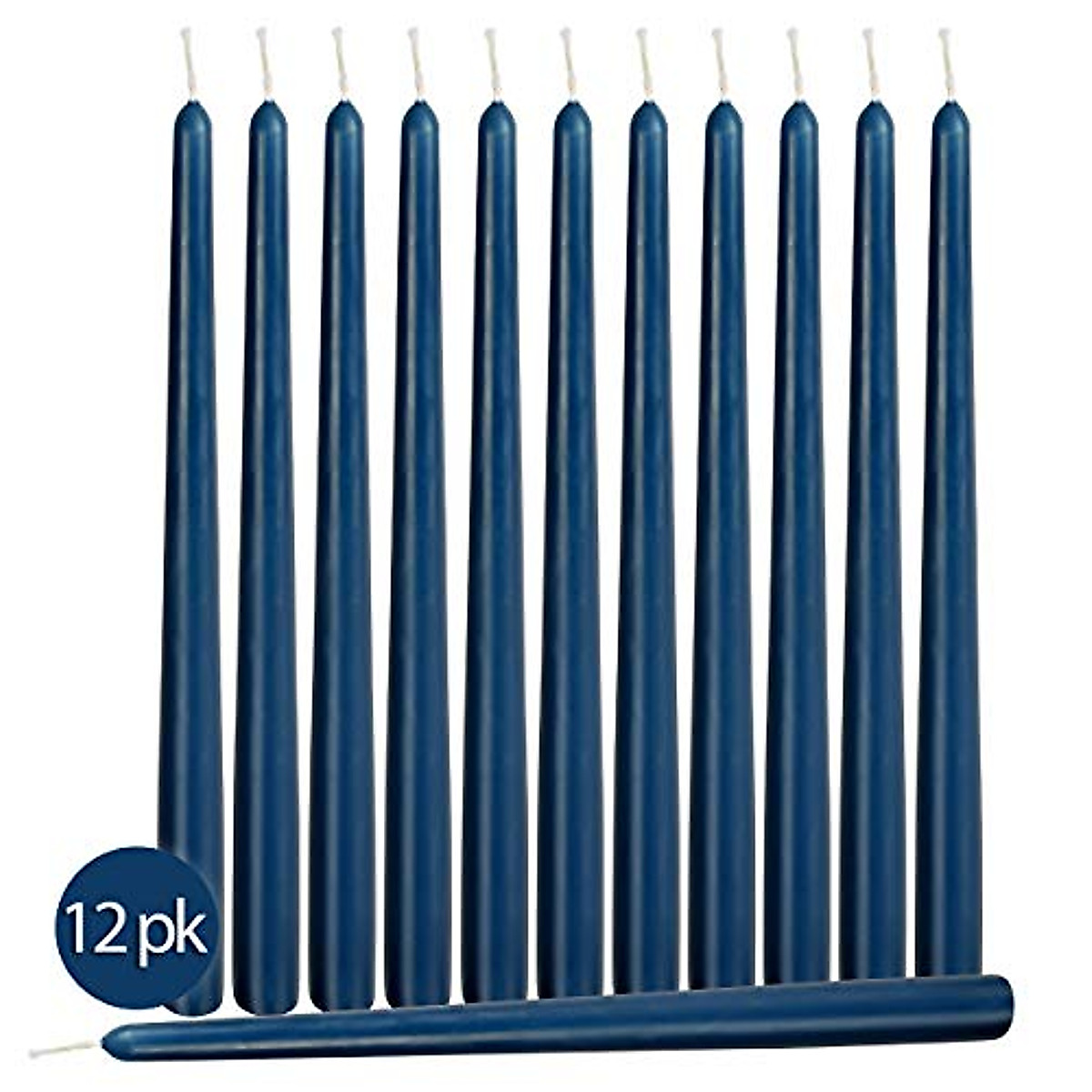 12 Pack Tall Taper Candles - 12 Inch Midnight Blue Dripless, Unscented Dinner Candle - Paraffin Wax with Cotton Wicks - 10 Hour Burn Time