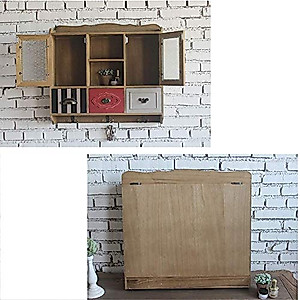 PIBM Stylish Simplicity Shelf Wall Mounted Floating Rack Shelves Retro Solid Wood Glass Doors and Windows Lockers Color Living Room,2 Colours, Wood , 63x59x17.5cm