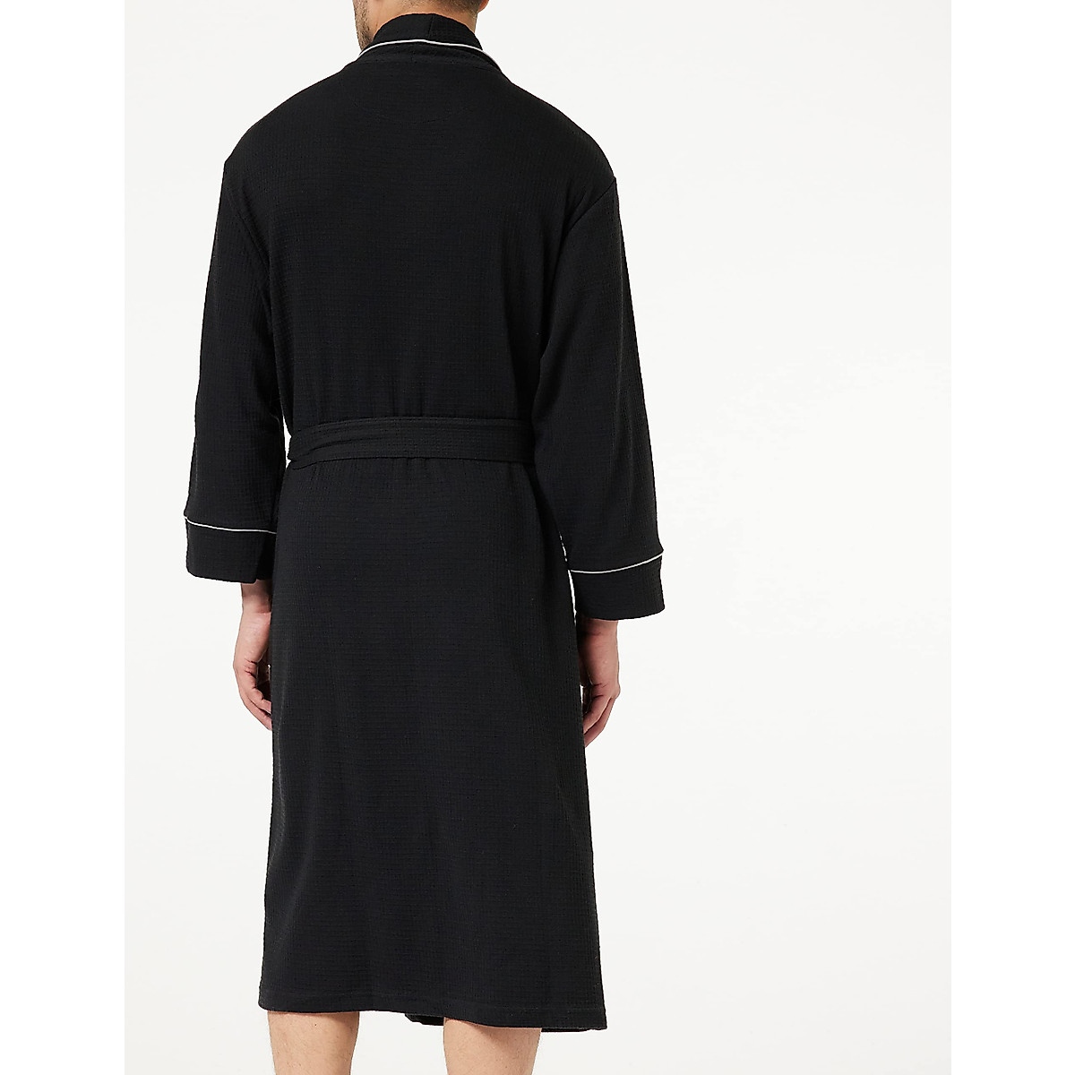 Amazon Essentials Men's Lightweight Waffle Robe (Available in Big & Tall), Black, Medium-Large