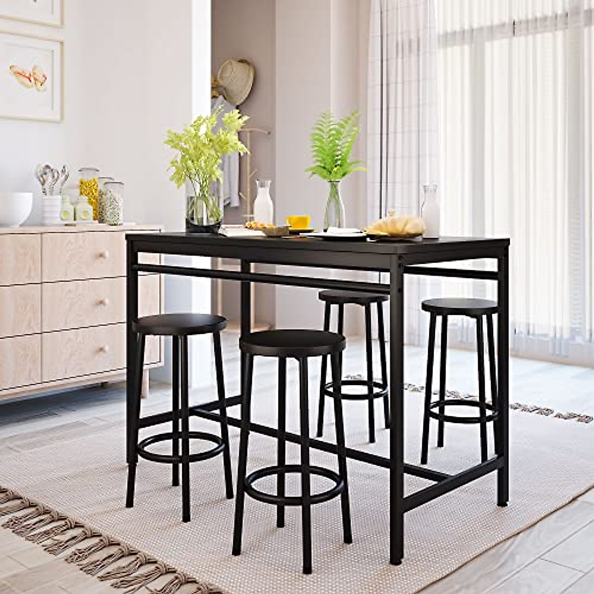 Hooseng Kitchen Table and Chairs for 4, Industrial 5 Piece Dining Room Set, Counter Height for 35.4'', Bar Table with 4 Stools for Home, Breakfast Nook, Restaurant, Pub, Black