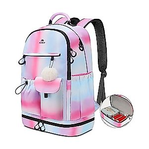 MATEIN Backpack with Lunch Compartment, Durable Insulated Cooler Lunch Bag for Women Nurse Teacher, 17 inch Laptop Backpack for Work Office Meal Prep Large Travel Daypack for Camping Picnic,Tie dye