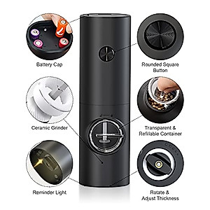 COKUNST Electric Pepper and Salt Grinder Set, Battery Powered Adjustable 5 Levels of Coarseness Black Pepper Grinder Mill with Stand, Automatic Grinding with LED Light for BBQ Resturant Kitchen