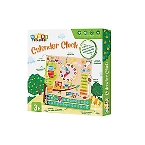 Woody Treasures - Montessori Wooden Toys Kids Clock - Wooden Toy for 3 Year Olds - Unique Learning Toy for Toddlers Learn About Seasons, Months, Days of Week, Time Telling - Educational and Fun