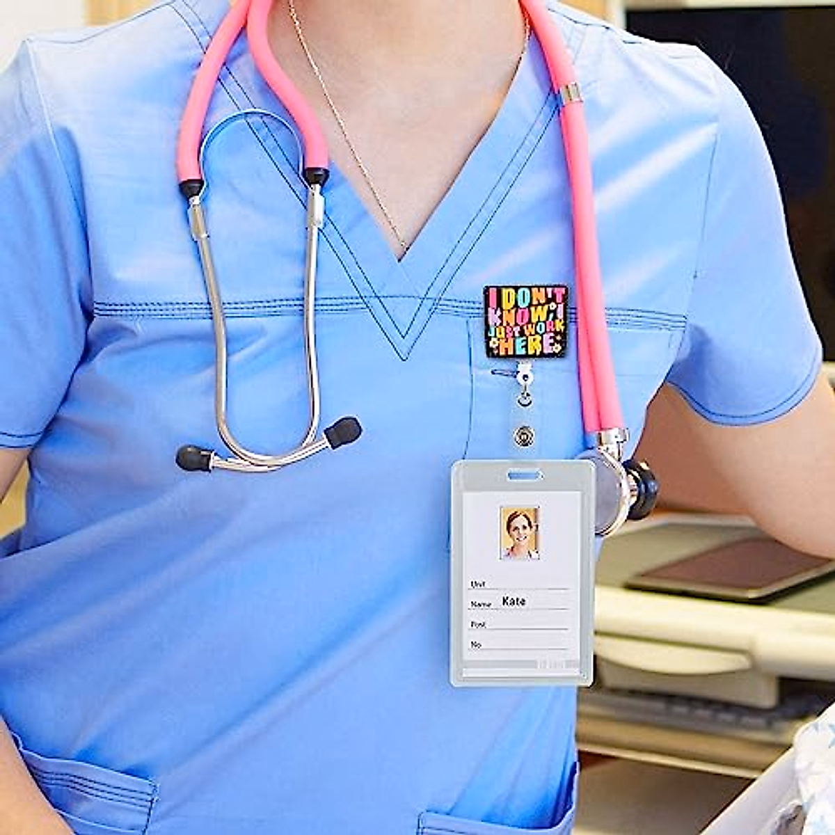 Badge Reel Retractable with Alligator Clip I Just Work Here Funny ID Clip Nurse Name Badge Holder Nurse Office Worker Teacher Students Acrylic Badge Clip