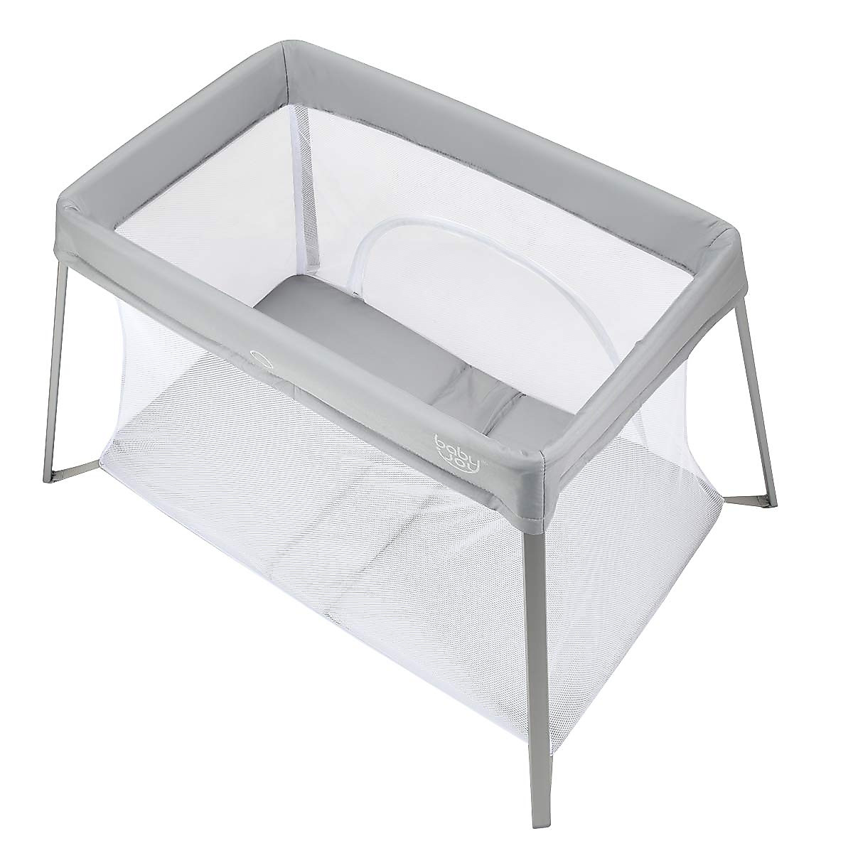 HONEY JOY Baby Travel Crib, Portable Pack and Play Travel Bassinet with Carry Bag, Lightweight Baby Playpen w/Washable Mattress, Side Zipper Door, Large Foldable Play-Yard for Infant Boy Girl (Sliver)