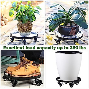 3 Packs Large Metal Plant Caddy 12.6” Plant Dolly with Wheels Heavy-Duty Wrought Iron Rolling Plant Stand with Casters for Indoor and Outdoor Plant Pot Rollers Black, 12" Clear Plant Saucers Included