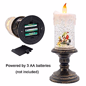 Wondise Christmas Snow Globe with Timer, Battery Operated Swirling Water Glittering Lighted Snow Globe Candlestick Thanksgiving Christmas Decoration(Santa)