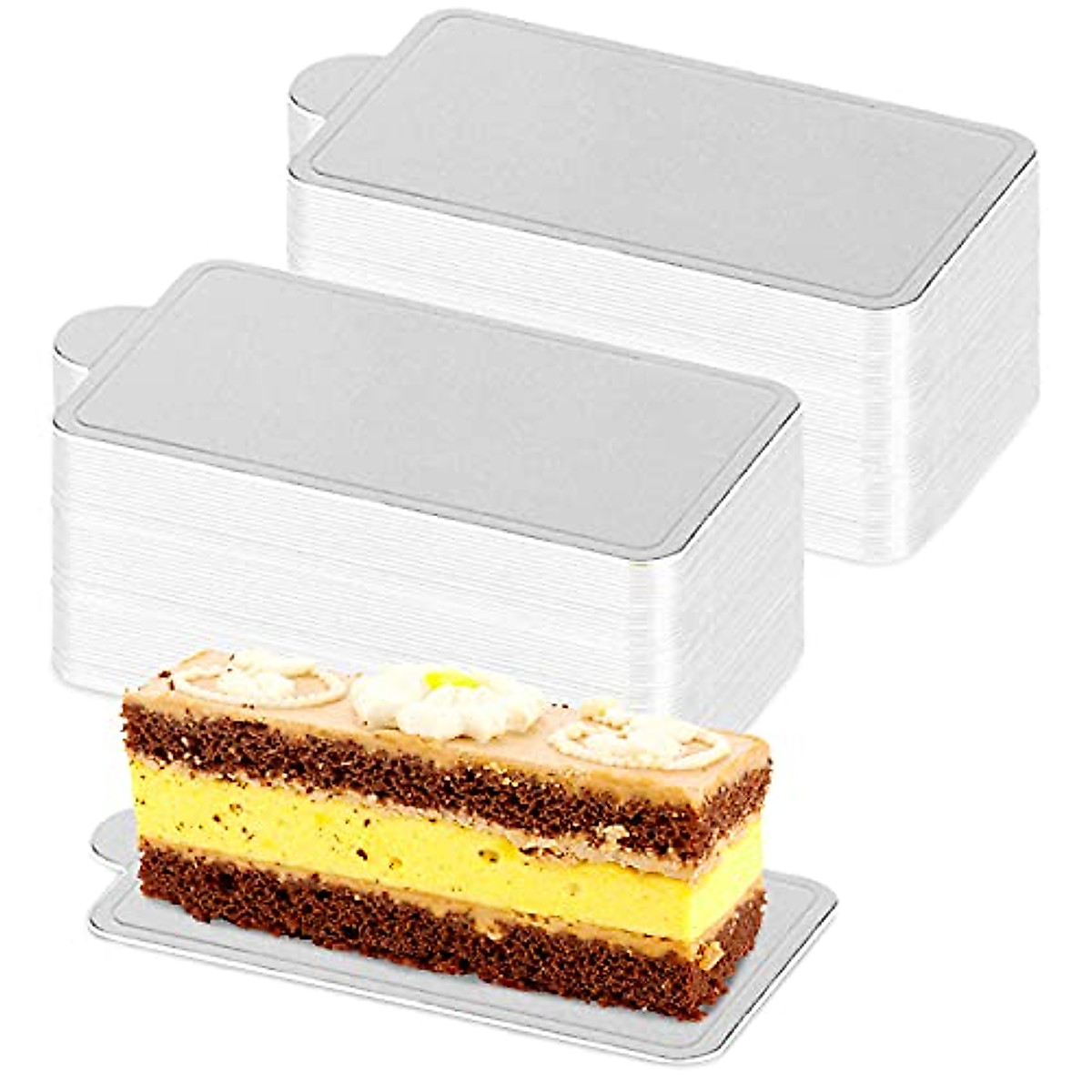 200 Pcs Mini Cake Boards, Silver Mousse Cake Boards Mini Cake Bases Cake Paper Board Plates Cupcake Dessert Displays Tray Cardboard Dessert Board Pastry Base - Grease Proof (Rectangular Cake Boards)