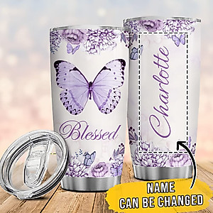 Wassmin Personalized Christian Tumbler Christian Gifts For Women Girls Butterfly Blessed Mug Stainless Steel Coffee Travel Cup Mugs Inspirational Tumblers 20oz 30oz Birthday Religious Gifts