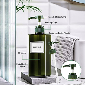22oz Soap Dispenser for Bathroom, INSFIT Refillable Plastic Pump Bottles, Dish Soap Dispenser for Kitchen Sink, Hand Soap Dispenser, Laundry Detergent Dispenser with Waterproof Labels, 2 Pack Green