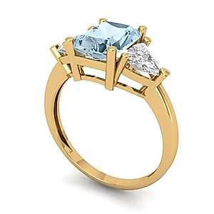 3.0 ct Emerald cut 3 stone Solitaire Blue Simulated Diamond Engagement Promise Anniversary Bridal Ring 18K Yellow Gold 4