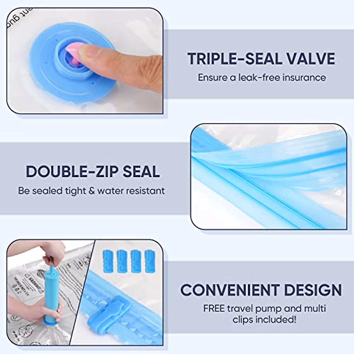 BALEINE Vacuum Storage Bag Space Saving Compression Sealer Bags for Moving, Hand Pump Included (Large 6 Pack)