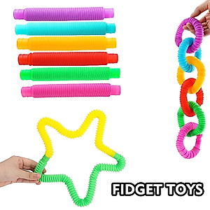 TIBDALA Mini Pop Tubes Fidget Toy, 12 Pack Sensory Stretch Tubes Stress Relief Toys for Kids Funny Christmas Stocking Stuffers Party Favors Novelty Gifts for Boys Girls