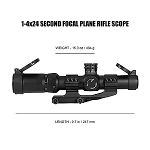FalconOptics Rifle Scope 1-4x24 - Second Focal Plane SFP - Mil Dot Reticle with Red Illumination - 30mm Tube - Hunting Shooting - Black