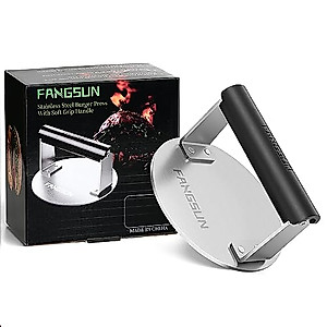 FANGSUN Smashed Burger Press, Burger Smasher for Griddle, Heavy-duty Stainless Steel Hamburger Press with Heat-resistant Handle, Non Stick Bacon Press, 6-Inch Grill Meat Press, Griddle Accessories Kit