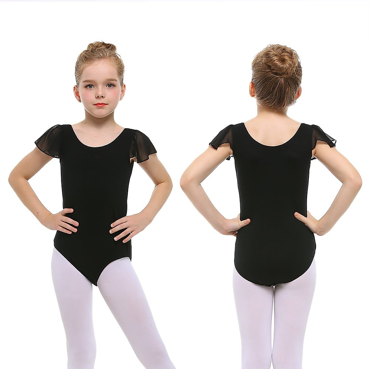Stelle Girls Toddler Leotard for Ballet Dance Leotards Gymnastics Ruffle Short Sleeve Outfits(Black,2-3T)