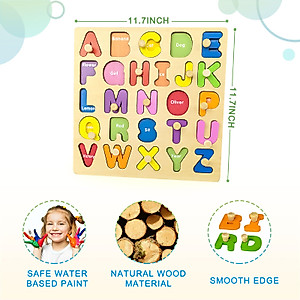 Alphabet Wooden Peg Puzzles Educational Learning Jigsaws Puzzles with Board Knob ABC Letters Alphabet Toys for Toddlers 1 2 3 4 5,Great Preschool Gifts for Girls and Boys