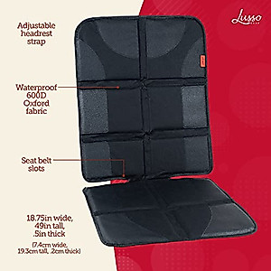 Lusso Gear Car Seat Protector: Thick Waterproof Pad, Non-Slip Durable Rubber Backing, Universal Fit, Compatible with Leather or Fabric, Driver or Passenger Seats, Adjustable Headrest Strap (Black)