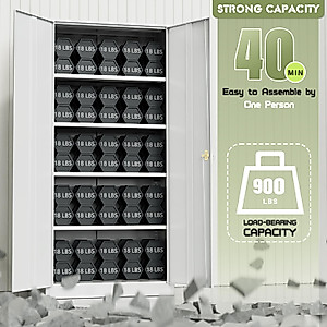 Crownland 72” Metal Storage Cabinet, Lockable Garage Storage Cabinets, High Office Storage Cabinet with Adjustable Shelves for Garage, Home Office, Classroom, Pantry, File(White)