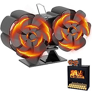 BestYiJo Fireplace Fan, (12 Blades) Wood Stove Fan Heat Powered Thermoelectric Fan,Heat Powered Fireplace Fan, 12 leaves Dual Head Stove Fan, Thermal power Wood Stove Fan for Wood Log Burner Stove