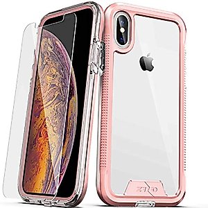 Zizo ION Series for iPhone Xs Max case Military Grade Drop Tested with Tempered Glass Screen Protector (Rose Gold & Clear)