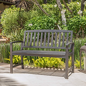 Christopher Knight Home Loja Outdoor Acacia Wood Bench, Dark Grey Finish