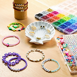 Gionlion 4mm Glass Seed Beads for Bracelets, 2 Boxes 24 Colors Bracelet Making Kit and Letter Beads for Jewelry Making, Friendship Bracelet Kit with Clay Beads for DIY Art Craft Kit Girls Gifts Toys