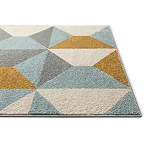 Yara Scandanavian Abstract Geometric Blue & Mustard Yellow Area Rug 5x7 (5'3" x 7'3")