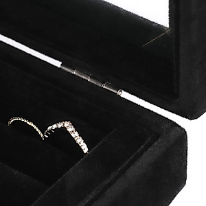 Frebeauty Rings/Earring Organizer Tray with Clear Lid,7 Slots Ring Box Velvet Ring Holder Drawer Insert Jewelry Storage Box Jewelry Display Case Jewelry Box Gift for Women and Girls(Black,7 Slots)