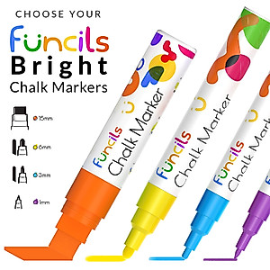 Funcils Liquid Chalk Markers for Chalkboard Signs, Blackboard, Window, Labels, Bistro, Glass, Car (10 Pack, 6mm) - Wet Wipe Erasable Ink Chalk Board Markers, Reversible Tip Liquid Chalk Pens