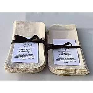 2 Ply Organic Flannel Washable Baby Wipes 8 x 8 Inches Set of 10 Matching Organic Cotton Thread