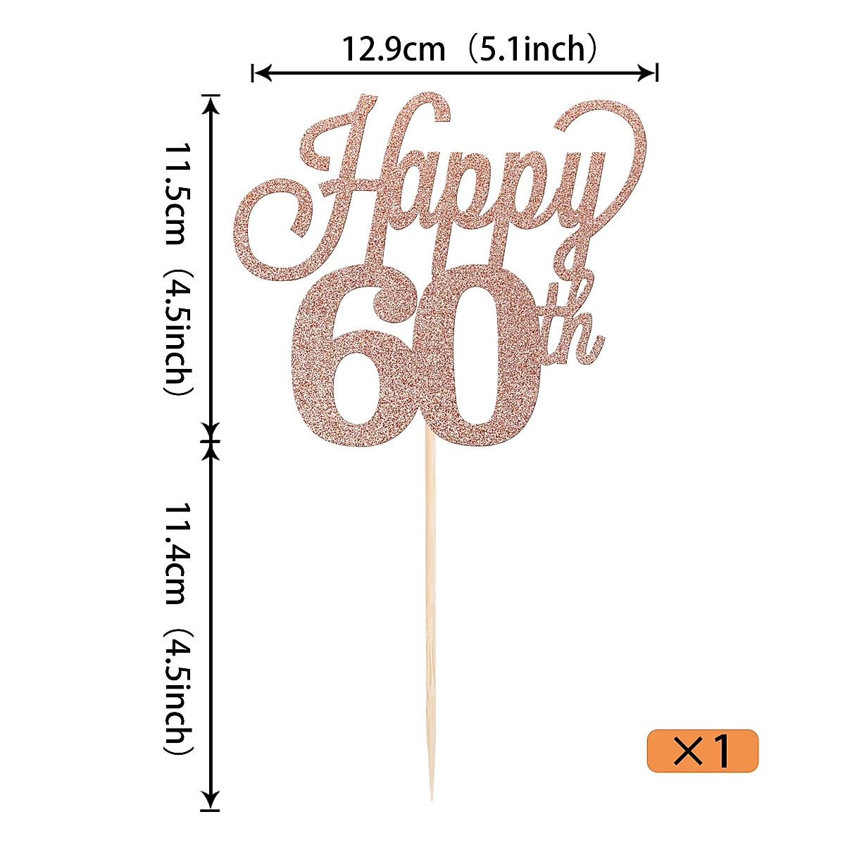 1 Pack Happy 60th Cake Topper Black Glitter Number 60 Sixty Birthday Cake Pick Decorations for Cheers to 60 Years Old 60th Birthday Wedding Anniversary Party Supplies Rose Gold