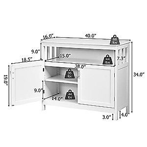 Giantex Kitchen Buffet Sideboard, Wooden Storage Server Cupboard Cabinet, Dining Room Living Room Bar Furniture 2-Door Console Table w/ 5-Position Adjustable Shelf & Open Shelf Drawer Cabinets (White)
