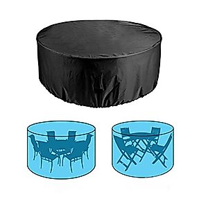 AMSAMOTION Round Patio Furniture Cover, Round Patio Table Cover, Heavy Duty Oxford Waterproof and UV Resistant Suitable for Outdoor Furniture Set, Large Outdoor Table Chair Set Cover, 75" DIAx31 H