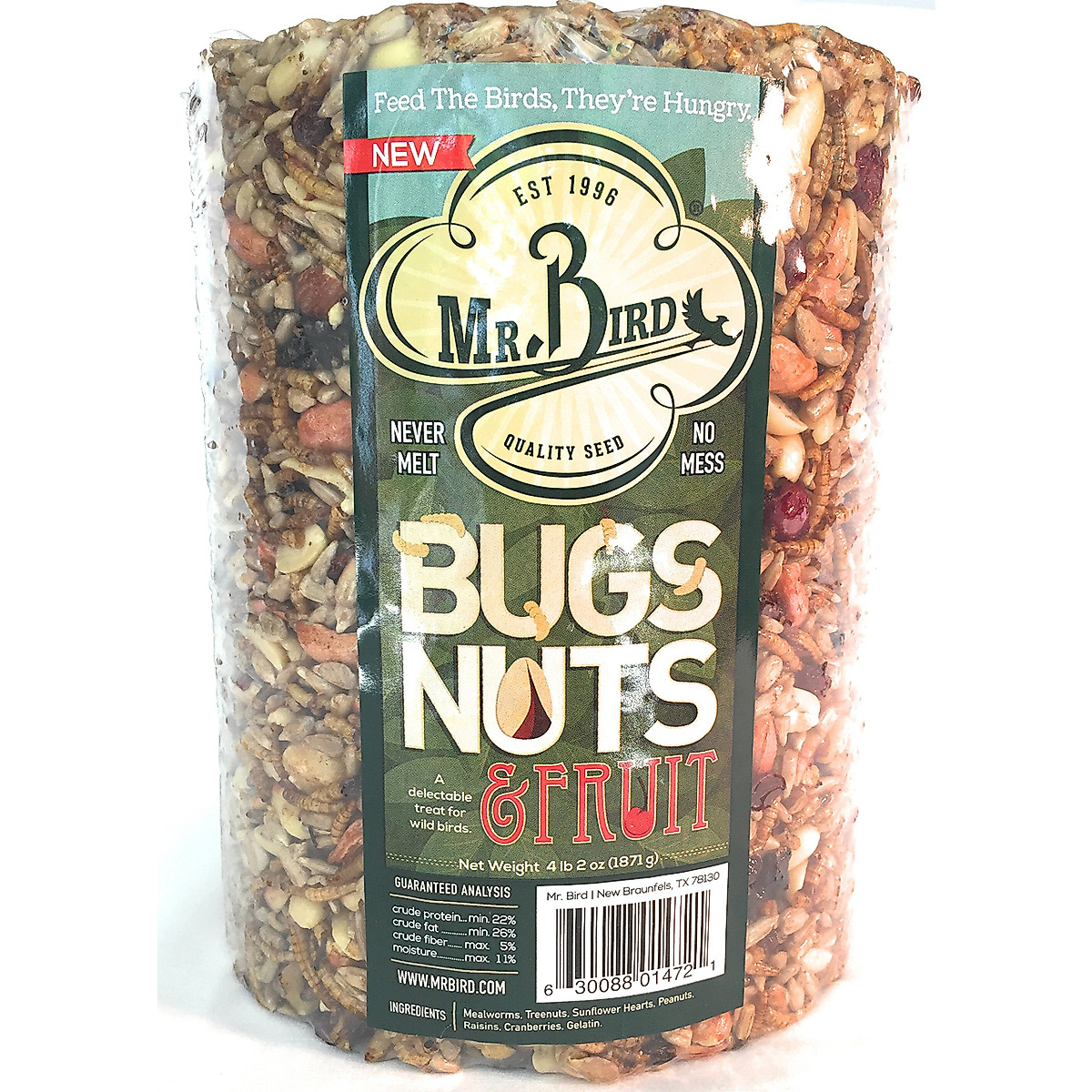 Mr. Bird Wild Bird Seed Large Cylinder Bugs, Nuts & Fruit 4 lbs. 2 oz.