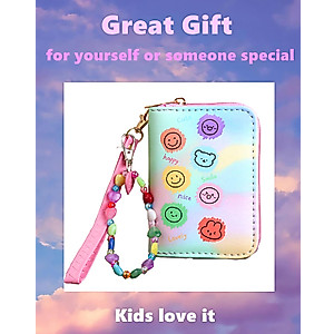 AACKS Smile Coin Purse Happy Face Wallet Girls Small Wallet Happy Kids Wallet with Charm Mini Coin Pouches with Strap Preppy Wallet Aesthetic Wallet Y2K for Women