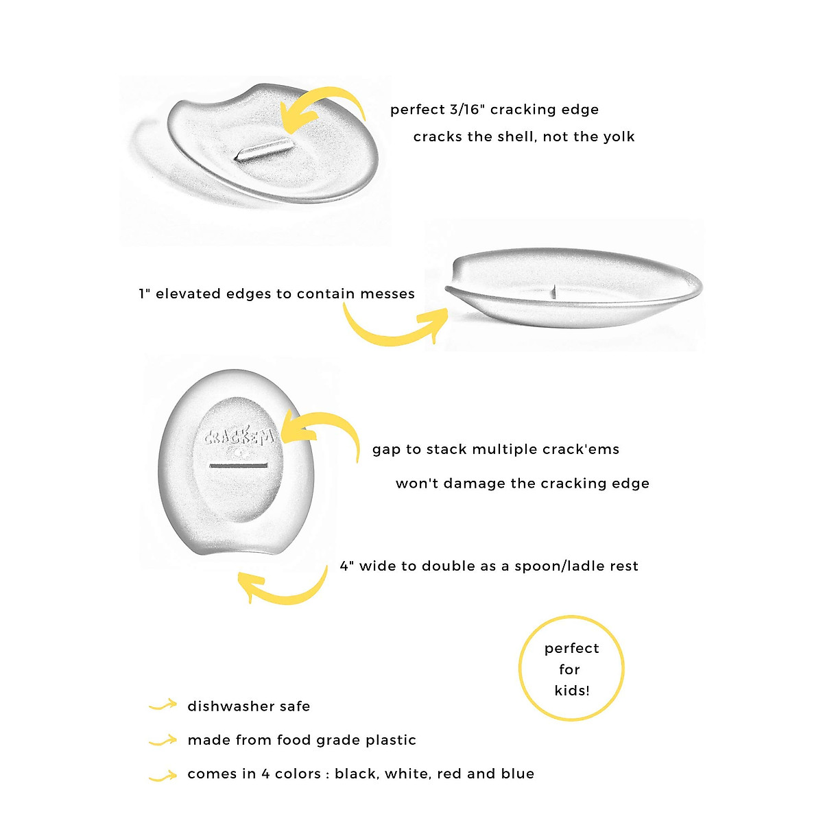 Crack'em Egg Cracker & Spoon Rest (Jet Black) - Perfectly Cracks Eggs & Contains Messes - Easy to Use & Clean - Great for Kids - Prevents Broken Yolks